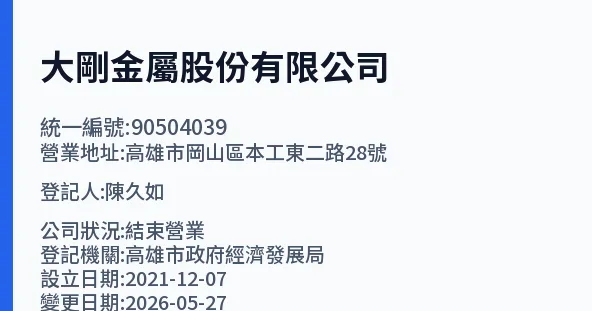 大剛金屬股份有限公司的照片-統編 90504039(高雄市) 公司登記資料與營業項目詳細圖表