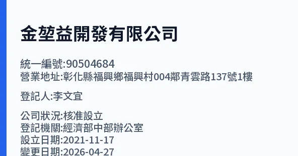 金堃益開發有限公司的照片-統編 90504684(彰化縣) 公司登記資料與營業項目詳細圖表