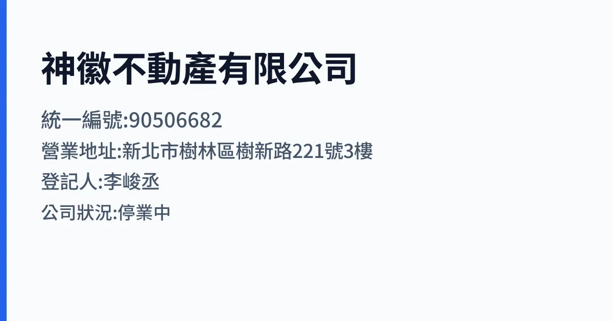 神徽不動產有限公司 - 統編 90506682(新北市) 公司登記資料與營業項目詳細圖表