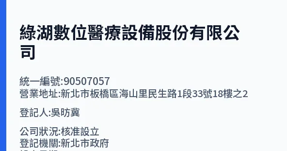 綠湖數位醫療設備股份有限公司的照片-統編 90507057(新北市) 公司登記資料與營業項目詳細圖表
