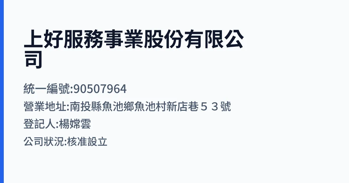 上好服務事業股份有限公司 - 統編 90507964（南投縣） 公司登記資料與營業項目詳細圖表
