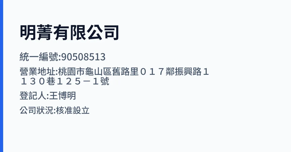 明菁有限公司 - 統編 90508513(桃園市) 公司登記資料與營業項目詳細圖表