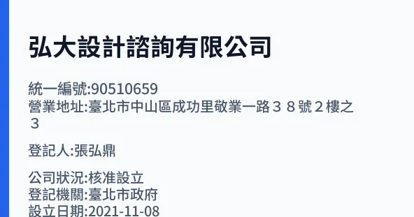 弘大設計諮詢有限公司的照片-統編 90510659(臺北市) 公司登記資料與營業項目詳細圖表