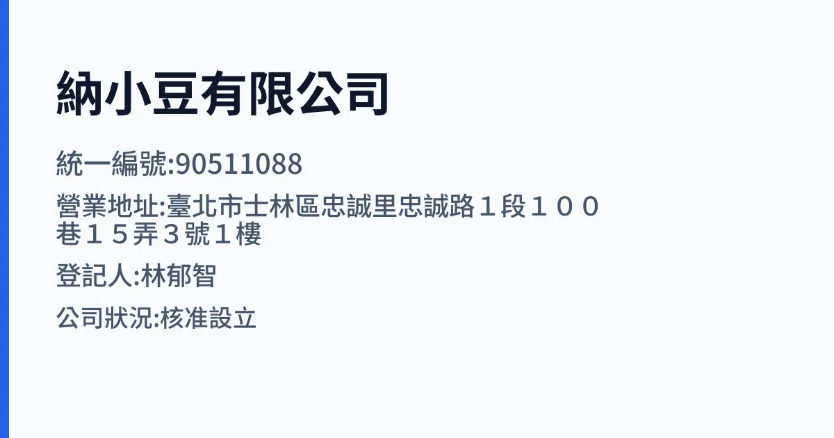 納小豆有限公司 - 統編 90511088（臺北市） 公司登記資料與營業項目詳細圖表