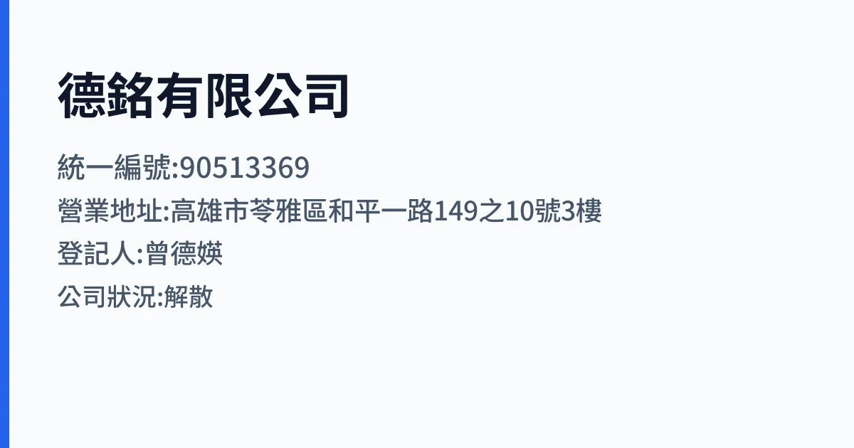德銘有限公司 - 統編 90513369(高雄市) 公司登記資料與營業項目詳細圖表
