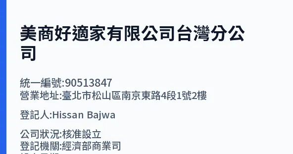 美商好適家有限公司台灣分公司的照片-統編 90513847(臺北市) 公司登記資料與營業項目詳細圖表