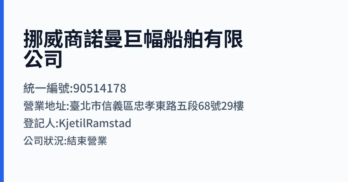 挪威商諾曼巨幅船舶有限公司 - 統編 90514178(臺北市) 公司登記資料與營業項目詳細圖表