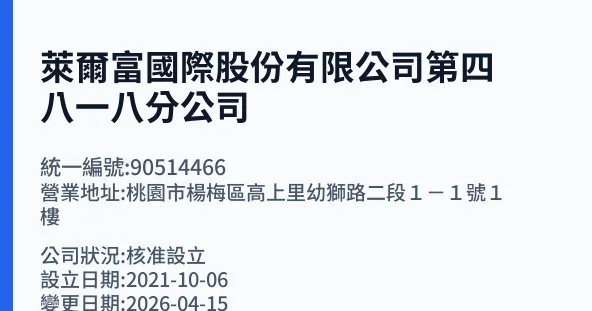 萊爾富國際股份有限公司第四八一八分公司的照片-統編 90514466(桃園市) 公司登記資料與營業項目詳細圖表
