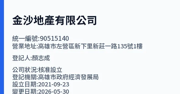 金沙地產有限公司的照片-統編 90515140(高雄市) 公司登記資料與營業項目詳細圖表