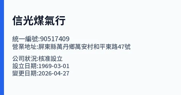 信光煤氣行的照片-統編 90517409(屏東縣) 公司登記資料與營業項目詳細圖表
