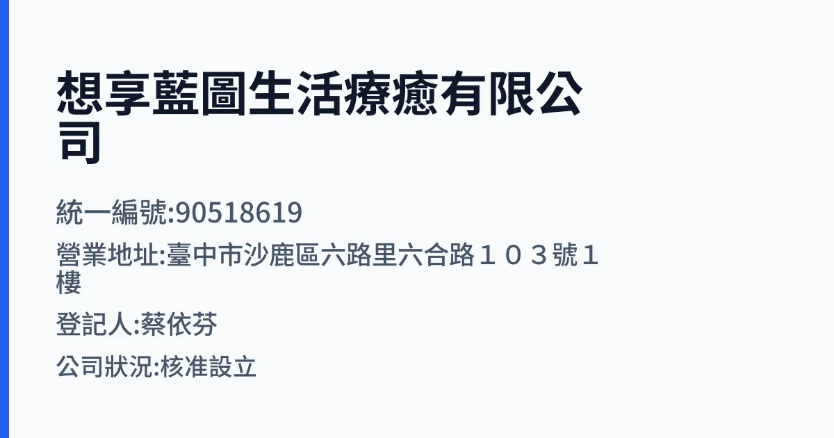 想享藍圖生活療癒有限公司 - 統編 90518619(臺中市) 公司登記資料與營業項目詳細圖表
