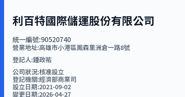 利百特國際儲運股份有限公司的照片-統編 90520740(高雄市) 公司登記資料與營業項目詳細圖表
