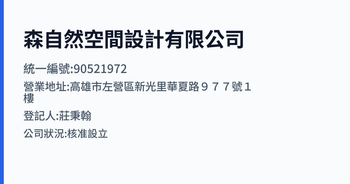 森自然空間設計有限公司 - 統編 90521972(高雄市) 公司登記資料與營業項目詳細圖表