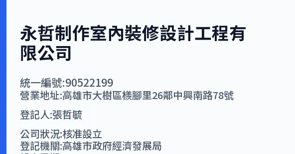 永哲制作室內裝修設計工程有限公司的照片-統編 90522199(高雄市) 公司登記資料與營業項目詳細圖表