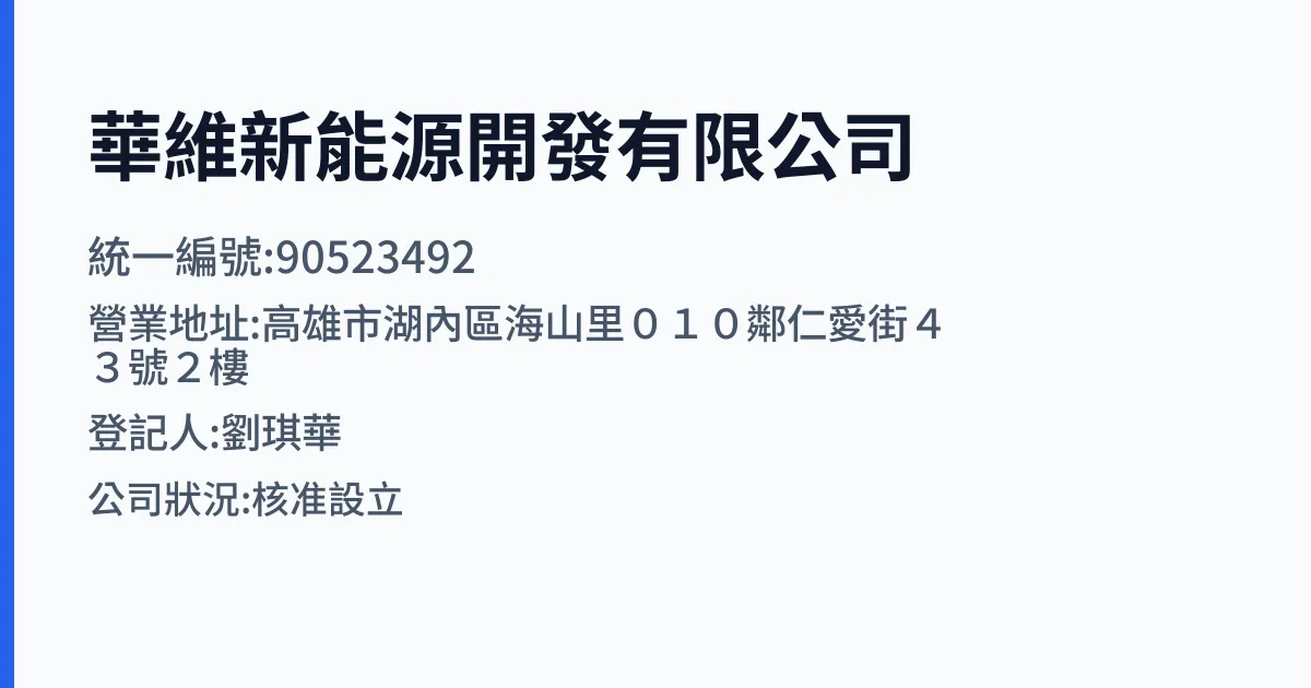 華維新能源開發有限公司 - 統編 90523492(高雄市) 公司登記資料與營業項目詳細圖表