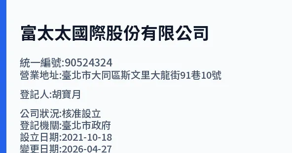 富太太國際股份有限公司的照片-統編 90524324(臺北市) 公司登記資料與營業項目詳細圖表