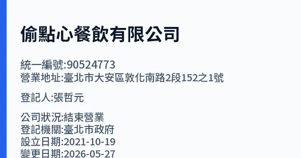 偷點心餐飲有限公司的照片-統編 90524773(臺北市) 公司登記資料與營業項目詳細圖表