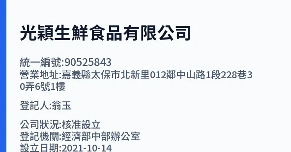 光穎生鮮食品有限公司的照片-統編 90525843(嘉義縣) 公司登記資料與營業項目詳細圖表