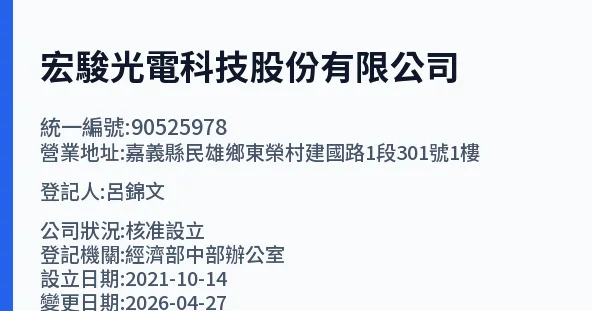 宏駿光電科技股份有限公司的照片-統編 90525978(嘉義縣) 公司登記資料與營業項目詳細圖表