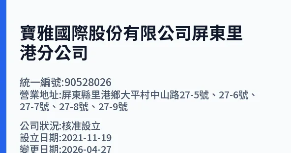 寶雅國際股份有限公司屏東里港分公司的照片-統編 90528026(屏東縣) 公司登記資料與營業項目詳細圖表