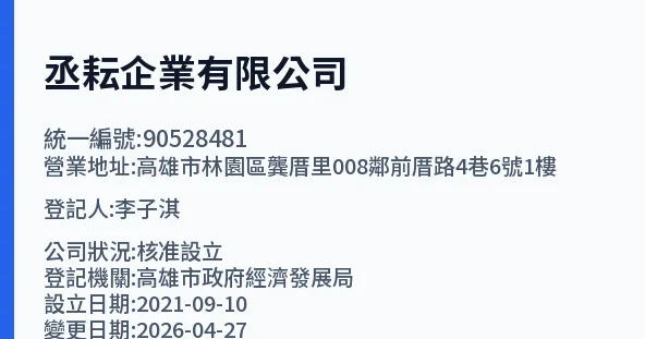 丞耘企業有限公司的照片-統編 90528481(高雄市) 公司登記資料與營業項目詳細圖表