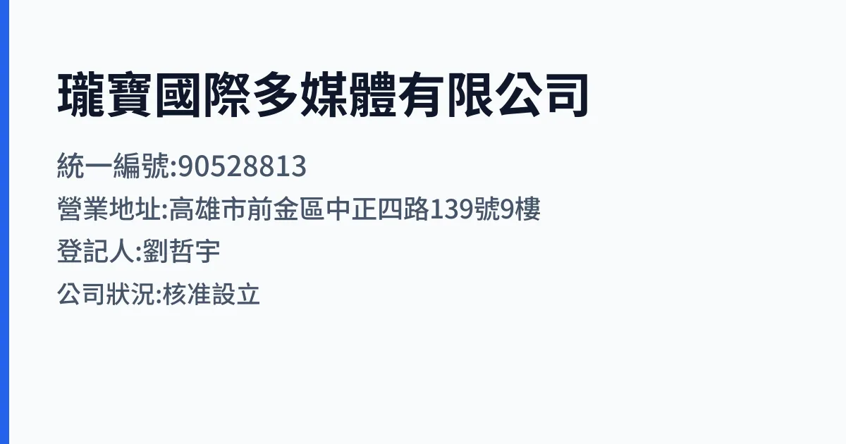 瓏寶國際多媒體有限公司 - 統編 90528813(高雄市) 公司登記資料與營業項目詳細圖表