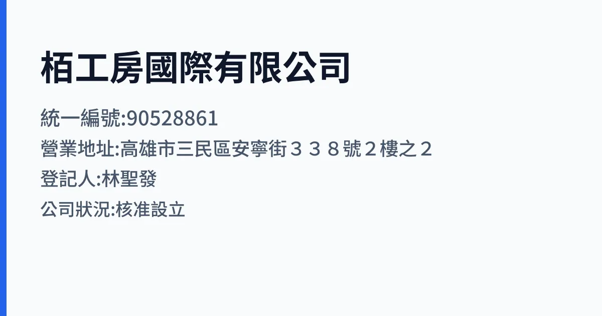 栢工房國際有限公司 - 統編 90528861(高雄市) 公司登記資料與營業項目詳細圖表