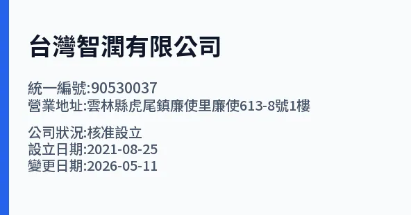 台灣智潤有限公司的照片-統編 90530037(雲林縣) 公司登記資料與營業項目詳細圖表