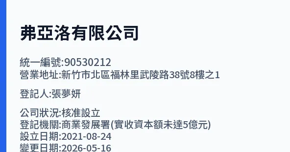弗亞洛有限公司的照片-統編 90530212(新竹市) 公司登記資料與營業項目詳細圖表