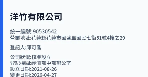 洋竹有限公司的照片-統編 90530542(花蓮縣) 公司登記資料與營業項目詳細圖表