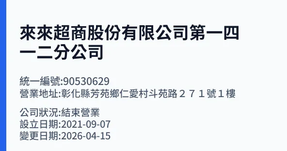 來來超商股份有限公司第一四一二分公司的照片-統編 90530629(彰化縣) 公司登記資料與營業項目詳細圖表