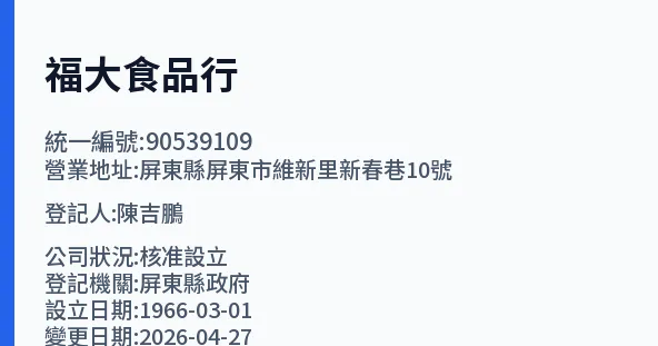 福大食品行的照片-統編 90539109(屏東縣) 公司登記資料與營業項目詳細圖表