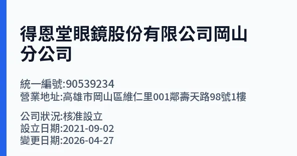 得恩堂眼鏡股份有限公司岡山分公司的照片-統編 90539234(高雄市) 公司登記資料與營業項目詳細圖表