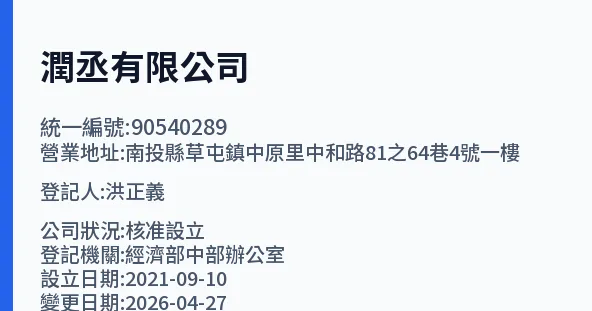 潤丞有限公司的照片-統編 90540289(南投縣) 公司登記資料與營業項目詳細圖表