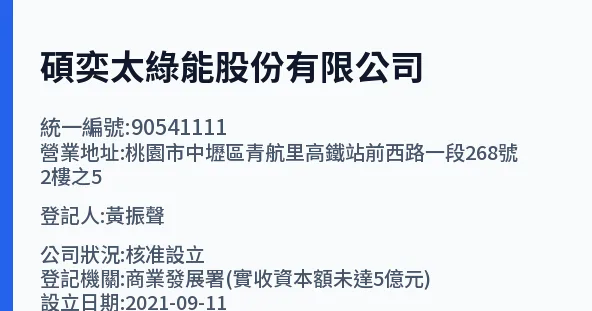 碩奕太綠能股份有限公司的照片-統編 90541111(桃園市) 公司登記資料與營業項目詳細圖表