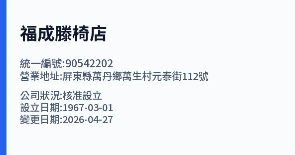 福成滕椅店的照片-統編 90542202(屏東縣) 公司登記資料與營業項目詳細圖表