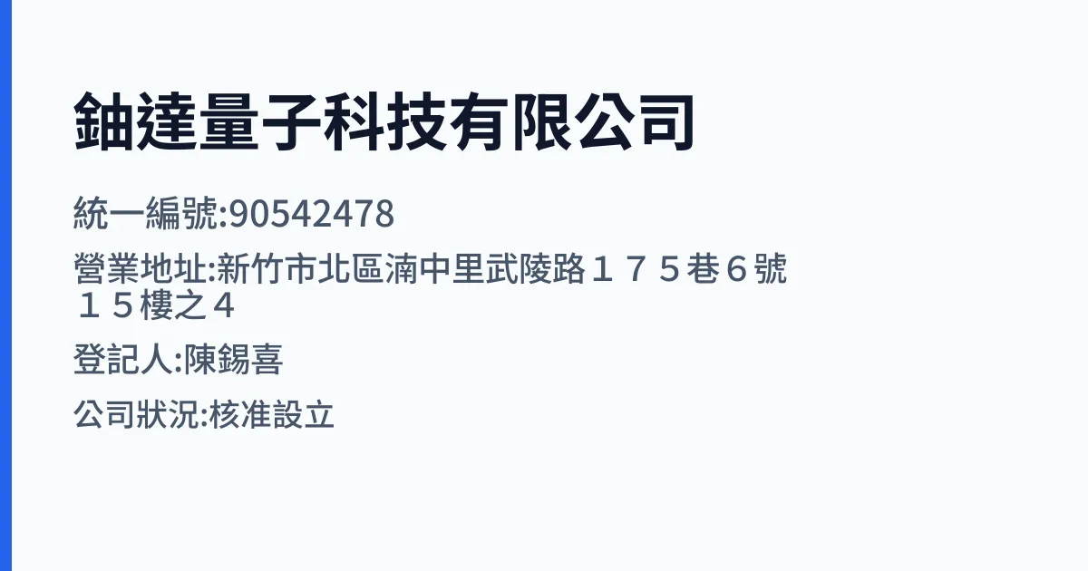 鈾達量子科技有限公司 - 統編 90542478(新竹市) 公司登記資料與營業項目詳細圖表