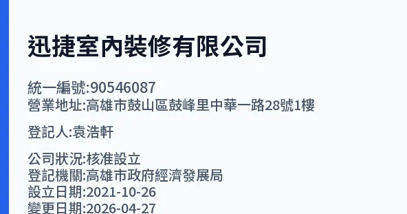 迅捷室內裝修有限公司的照片-統編 90546087(高雄市) 公司登記資料與營業項目詳細圖表