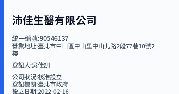 沛佳生醫有限公司的照片-統編 90546137(臺北市) 公司登記資料與營業項目詳細圖表