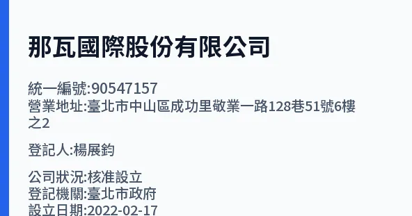 那瓦國際股份有限公司的照片-統編 90547157(臺北市) 公司登記資料與營業項目詳細圖表