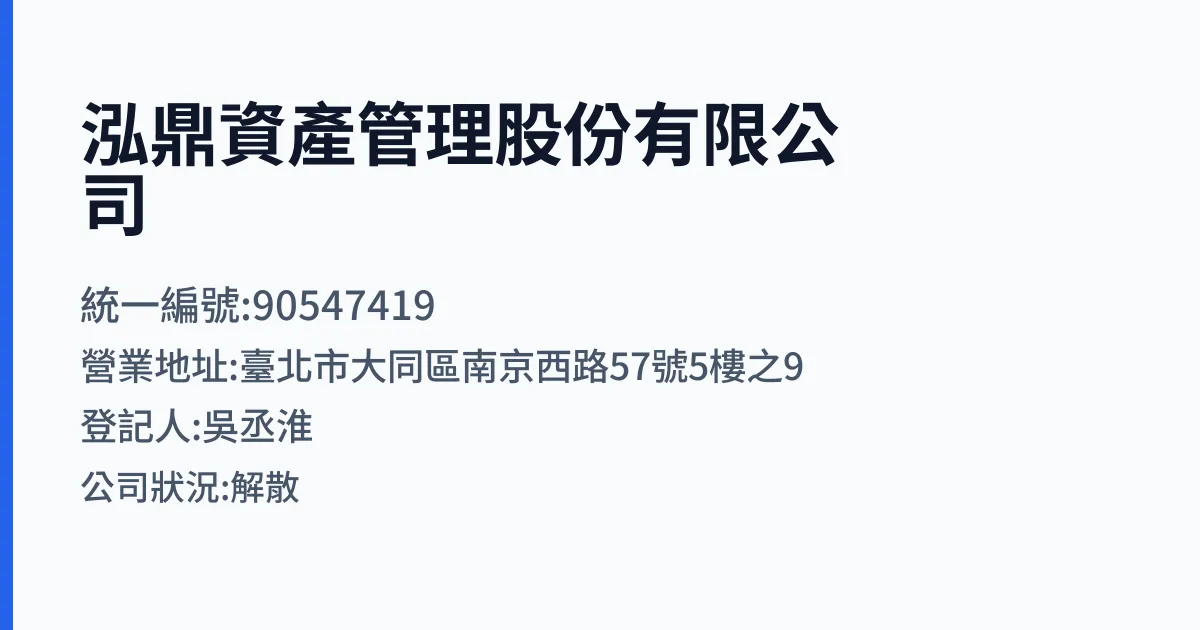 泓鼎資產管理股份有限公司 - 統編 90547419(臺北市) 公司登記資料與營業項目詳細圖表