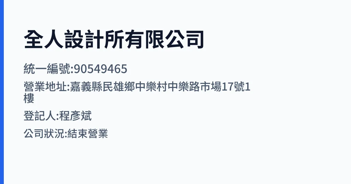 全人設計所有限公司 - 統編 90549465(嘉義縣) 公司登記資料與營業項目詳細圖表