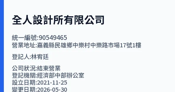 全人設計所有限公司的照片-統編 90549465(嘉義縣) 公司登記資料與營業項目詳細圖表