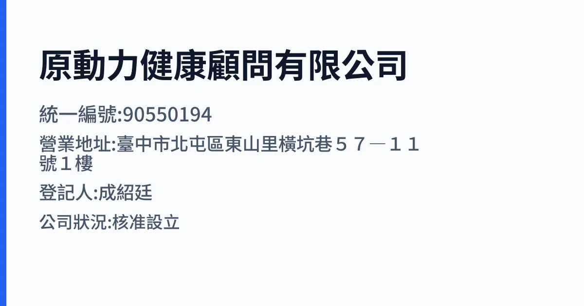 原動力健康顧問有限公司 - 統編 90550194(臺中市) 公司登記資料與營業項目詳細圖表