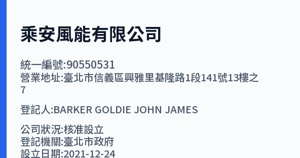 乘安風能有限公司的照片-統編 90550531(臺北市) 公司登記資料與營業項目詳細圖表