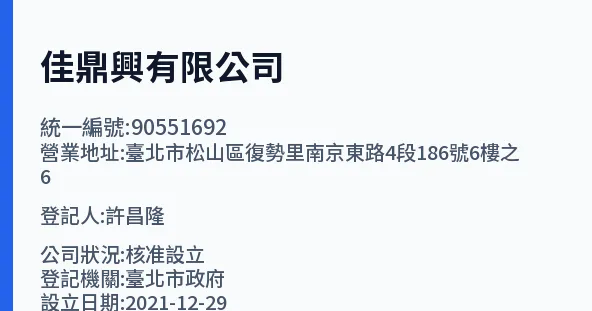 佳鼎興有限公司的照片-統編 90551692(臺北市) 公司登記資料與營業項目詳細圖表