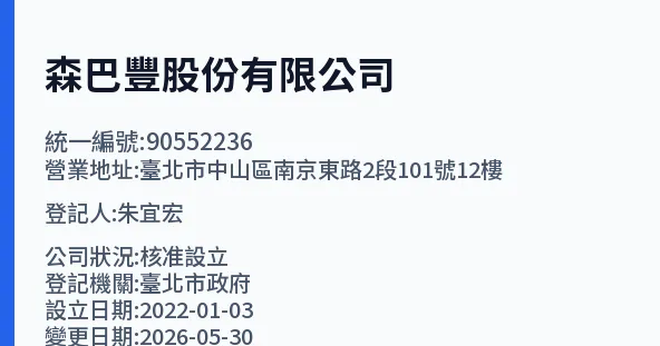 森巴豐股份有限公司的照片-統編 90552236(臺北市) 公司登記資料與營業項目詳細圖表