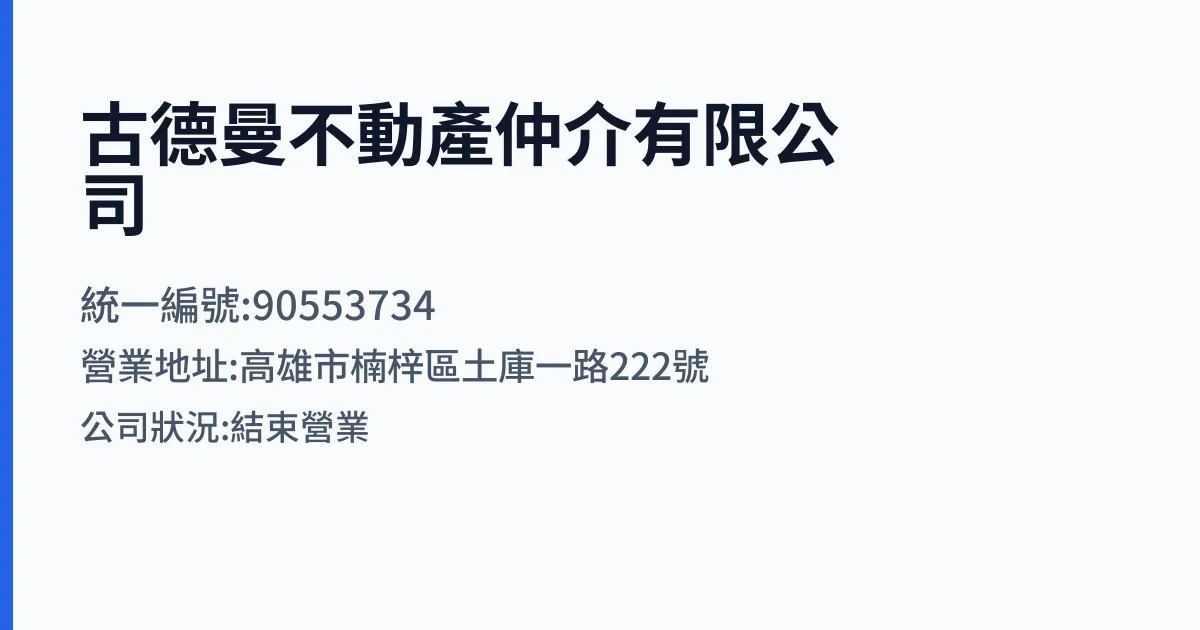 古德曼不動產仲介有限公司 - 統編 90553734(高雄市) 公司登記資料與營業項目詳細圖表