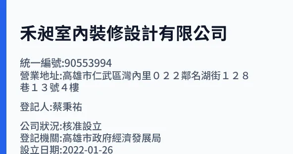 禾昶室內裝修設計有限公司的照片-統編 90553994(高雄市) 公司登記資料與營業項目詳細圖表
