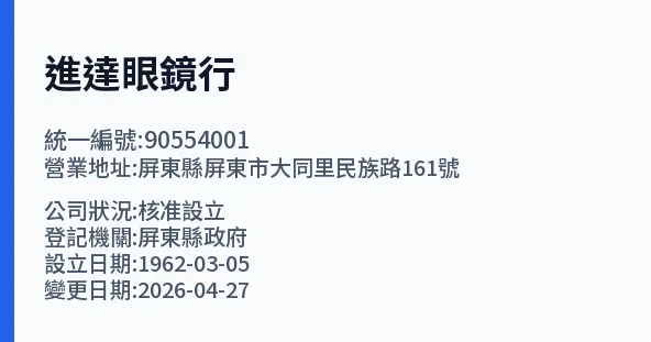 進達眼鏡行的照片-統編 90554001(屏東縣) 公司登記資料與營業項目詳細圖表